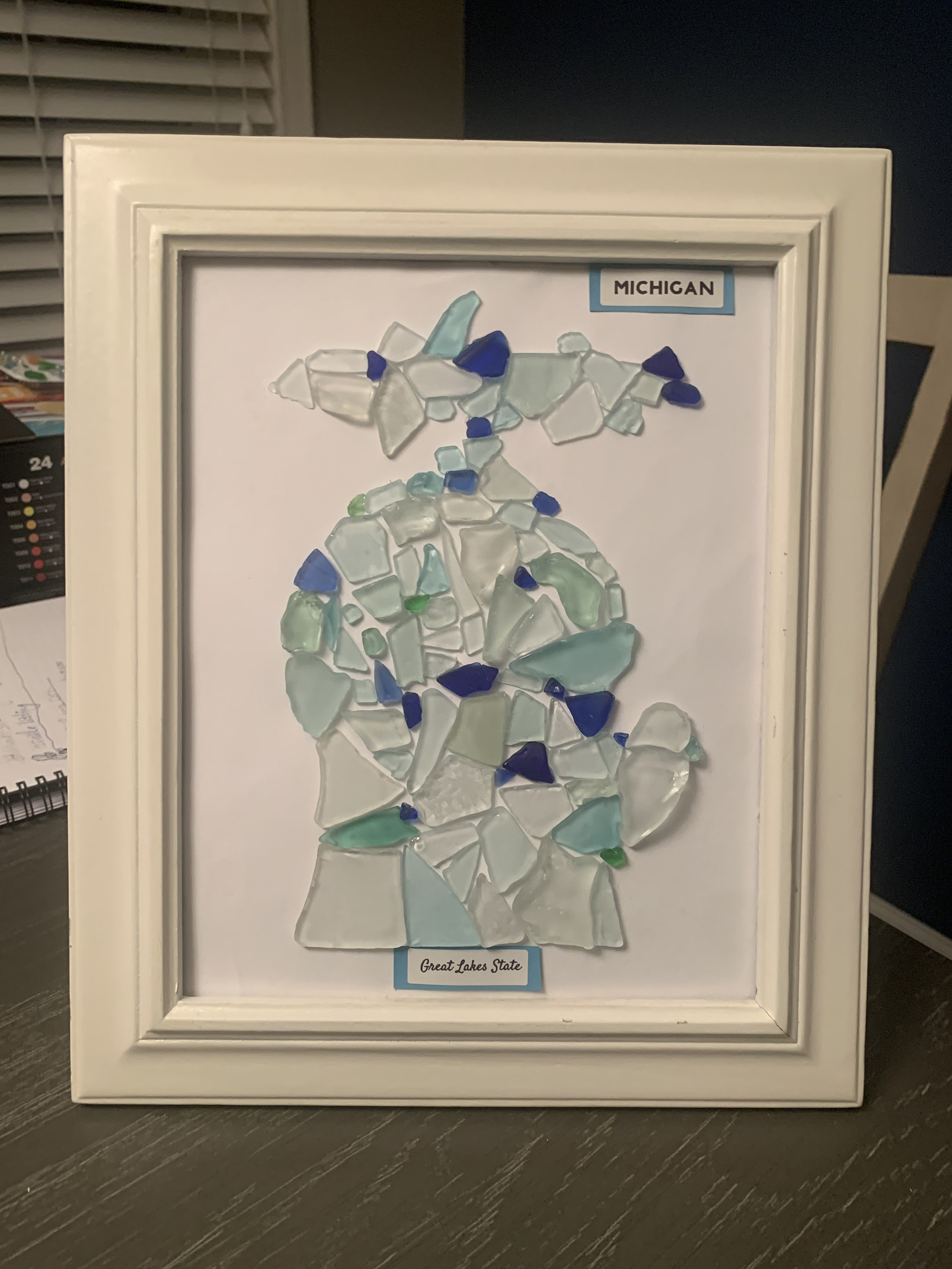 Beach Glass Map of Michigan Picture Frame, Michigan Map Home Decor ...