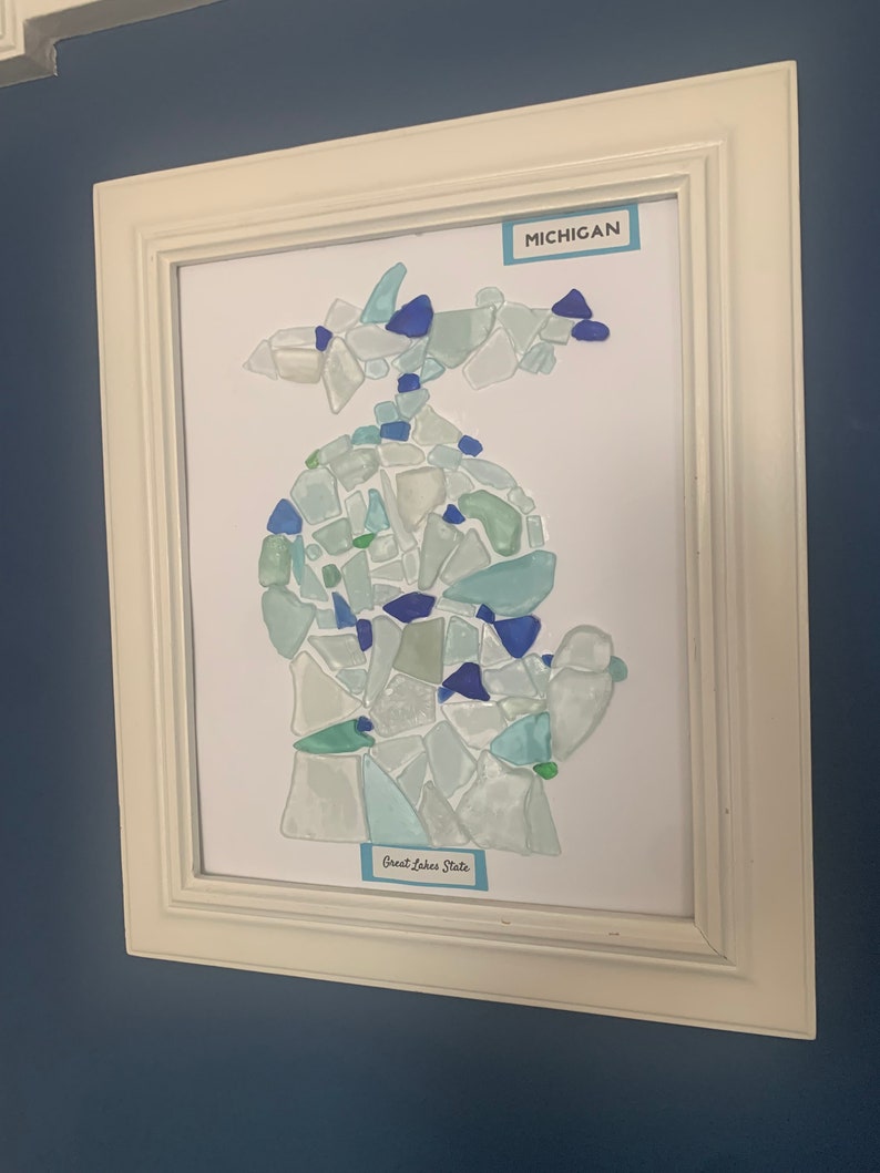 Beach Glass Map of Michigan Picture Frame, Michigan Map Home Decor ...