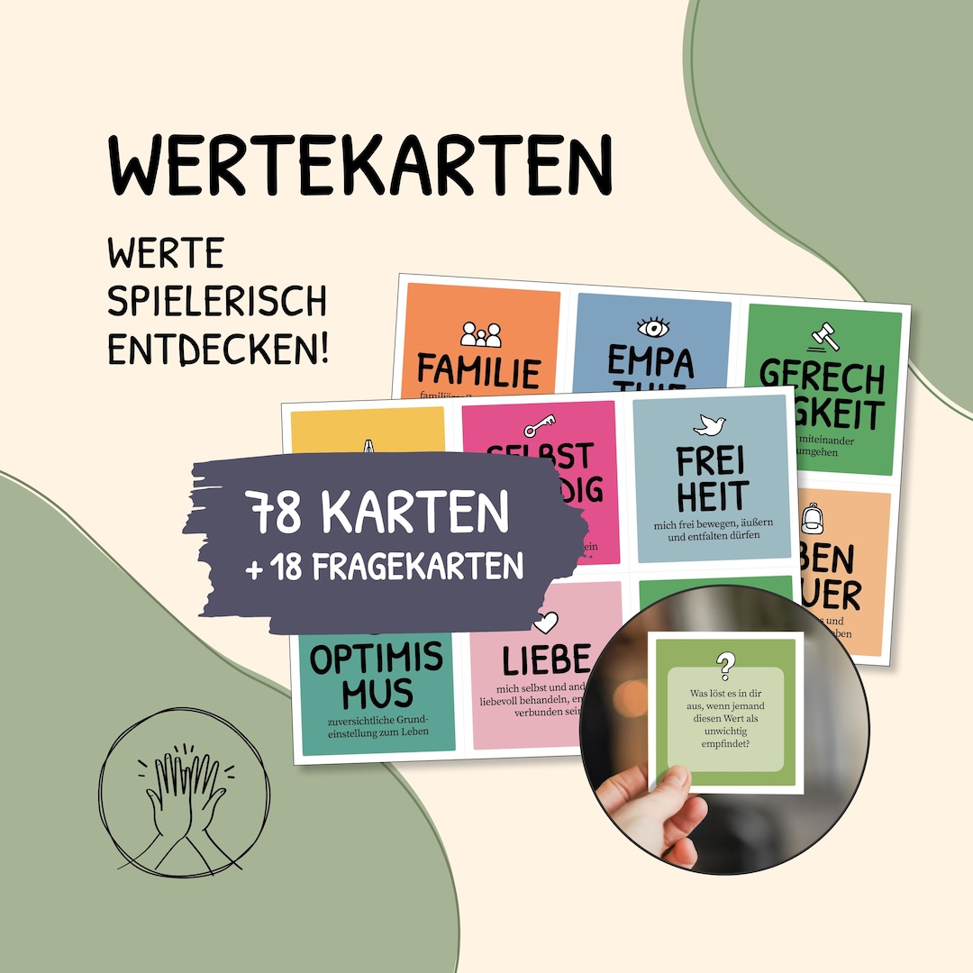 Wertekarten zum Ausdrucken, Karten-Set für Beratung und Coaching, Werte ...