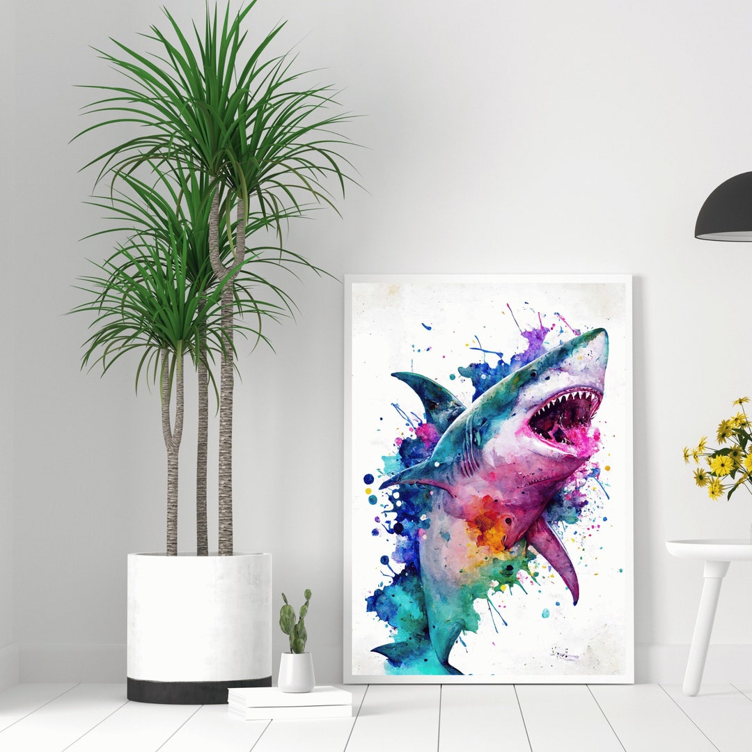 Shark Print, Shark Art, Shark Poster, Shark Watercolor, Print Ocean Art ...