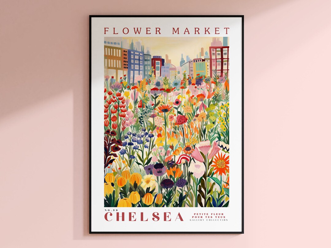 Chelsea Flower Market Print, London Travel Art, Rose, City Skyline ...
