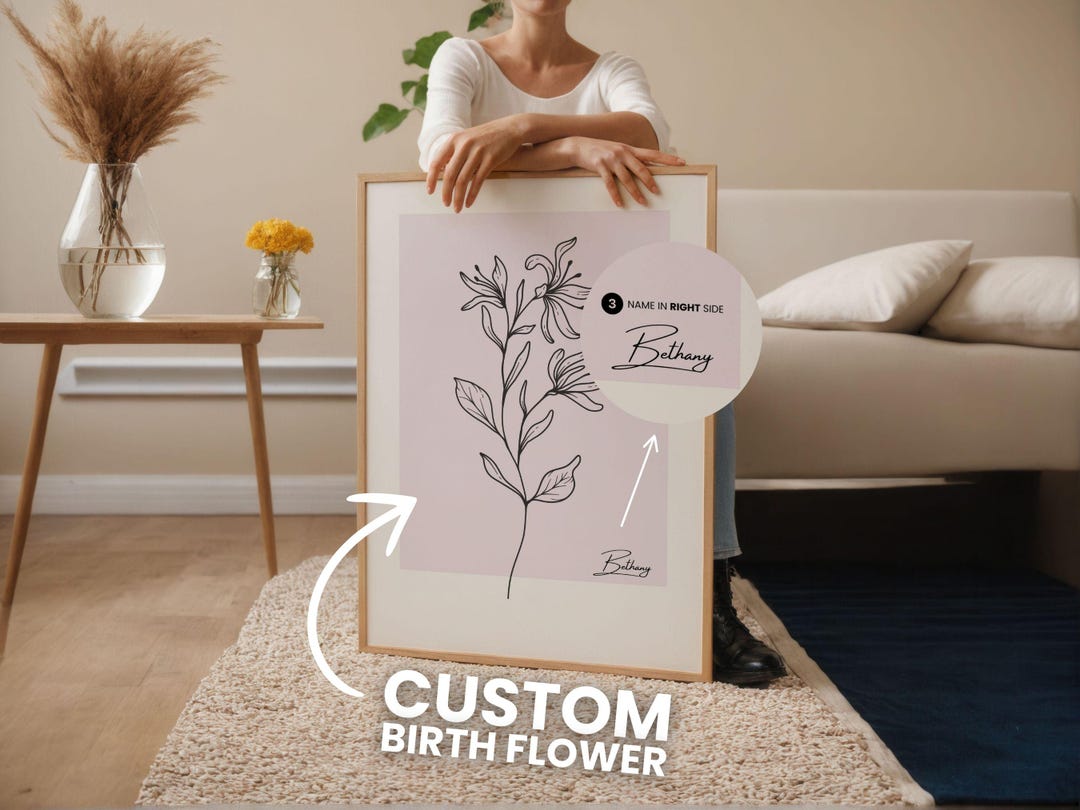 Custom Birth Flower, Birth Month Flower Print, Minimalist Print ...