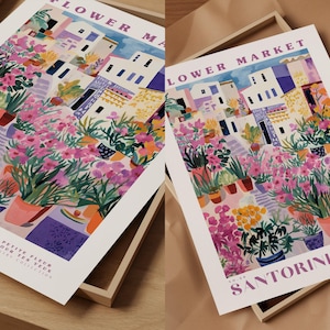 Santorini Flower Market Poster, Greece Travel Art, Large Modern Poster ...