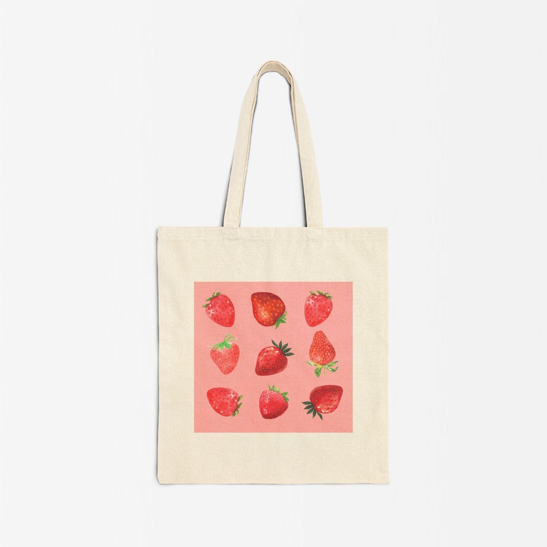 Strawberry Tote Bag, Fruit Tote Bag, Tote Bag Canvas, Flower Tote Bag ...