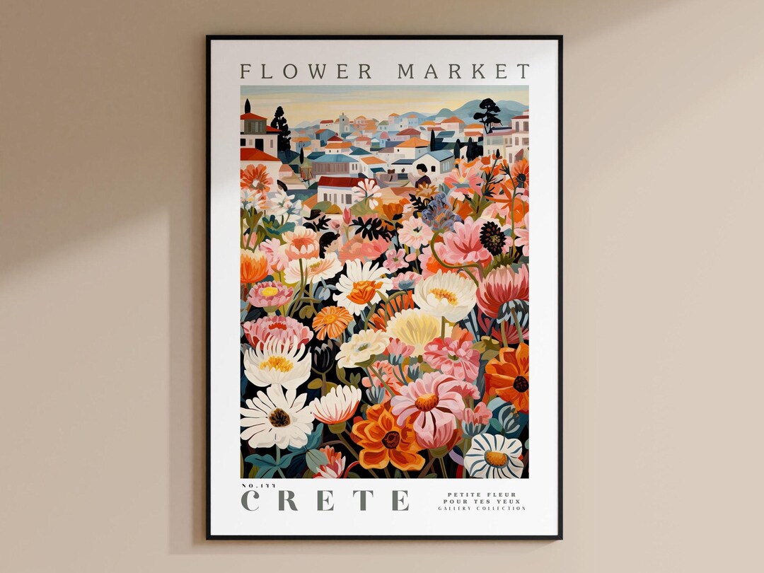 Crete Flower Market Poster, Greek Island, Flower Wall Art, Flower ...