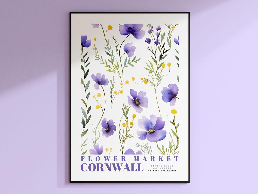 Cornwall Flower Market Print, England Travel Art, Watercolor Framed ...