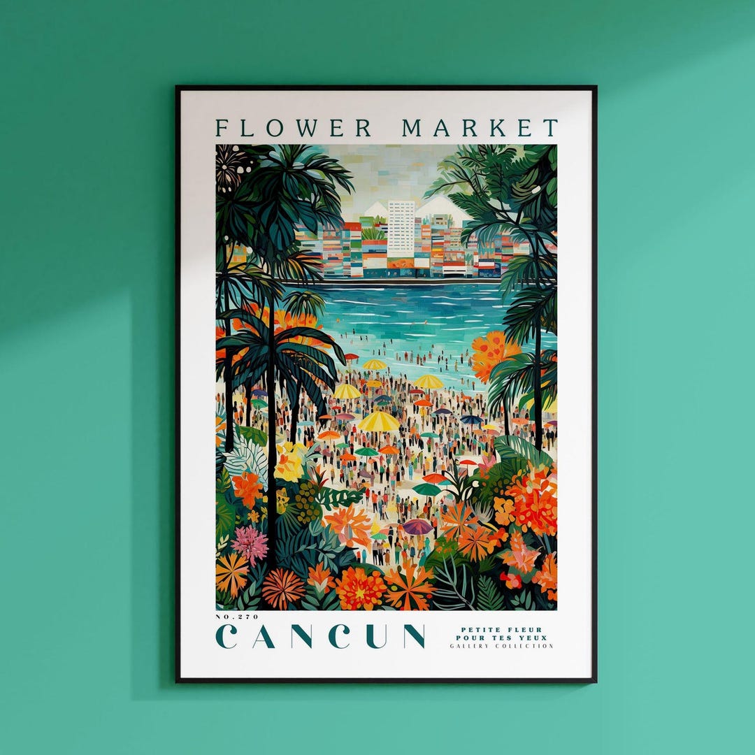 Cancun Flower Market Poster, Floral Art, Colorful Wall Art, Floral Wall ...