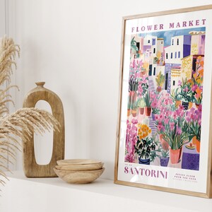 Santorini Flower Market Poster, Greece Travel Art, Large Modern Poster ...