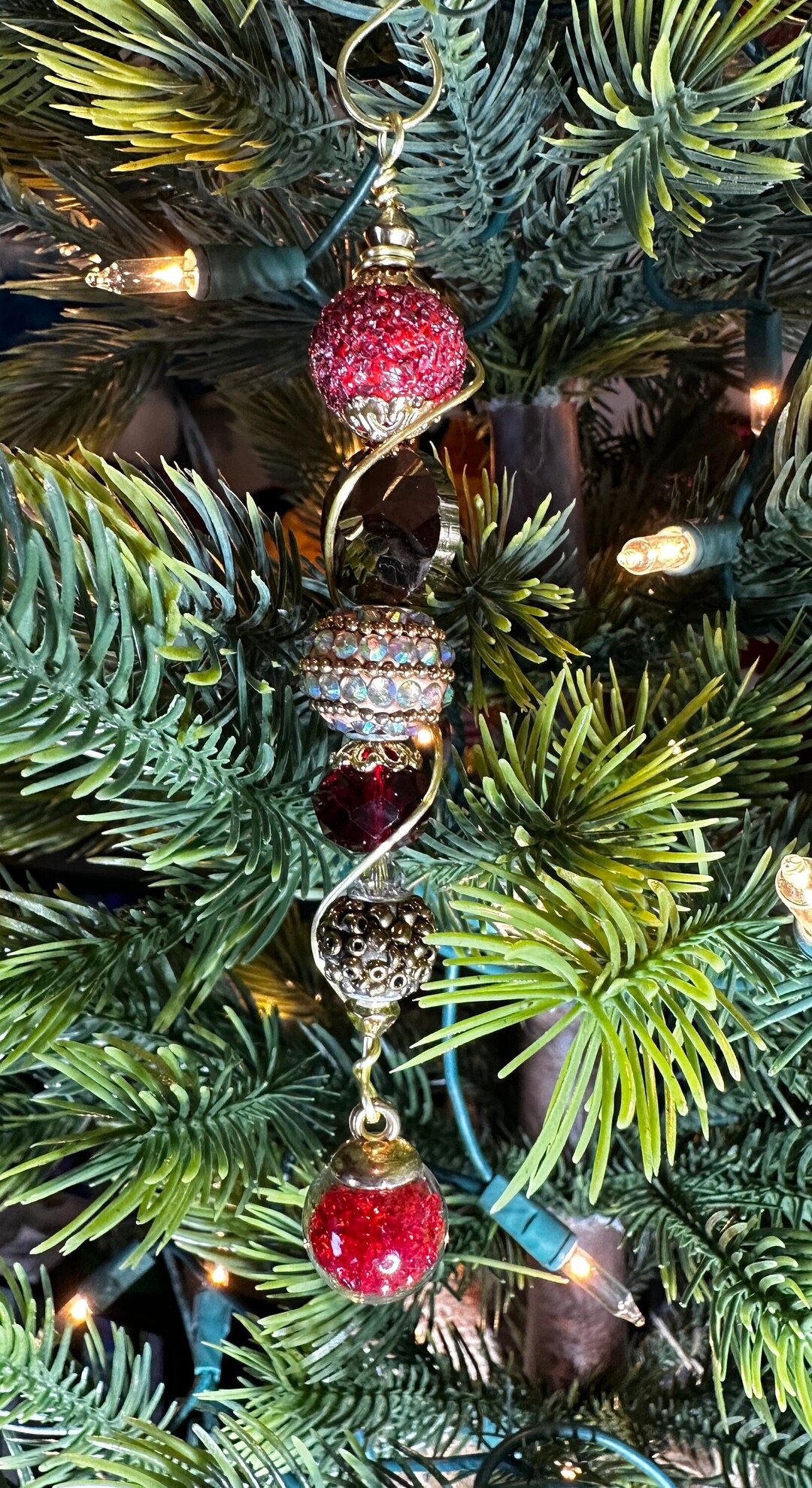 Icicle Christmas Ornament, Ruby N Gold Bead Ornament, Icicle With ...