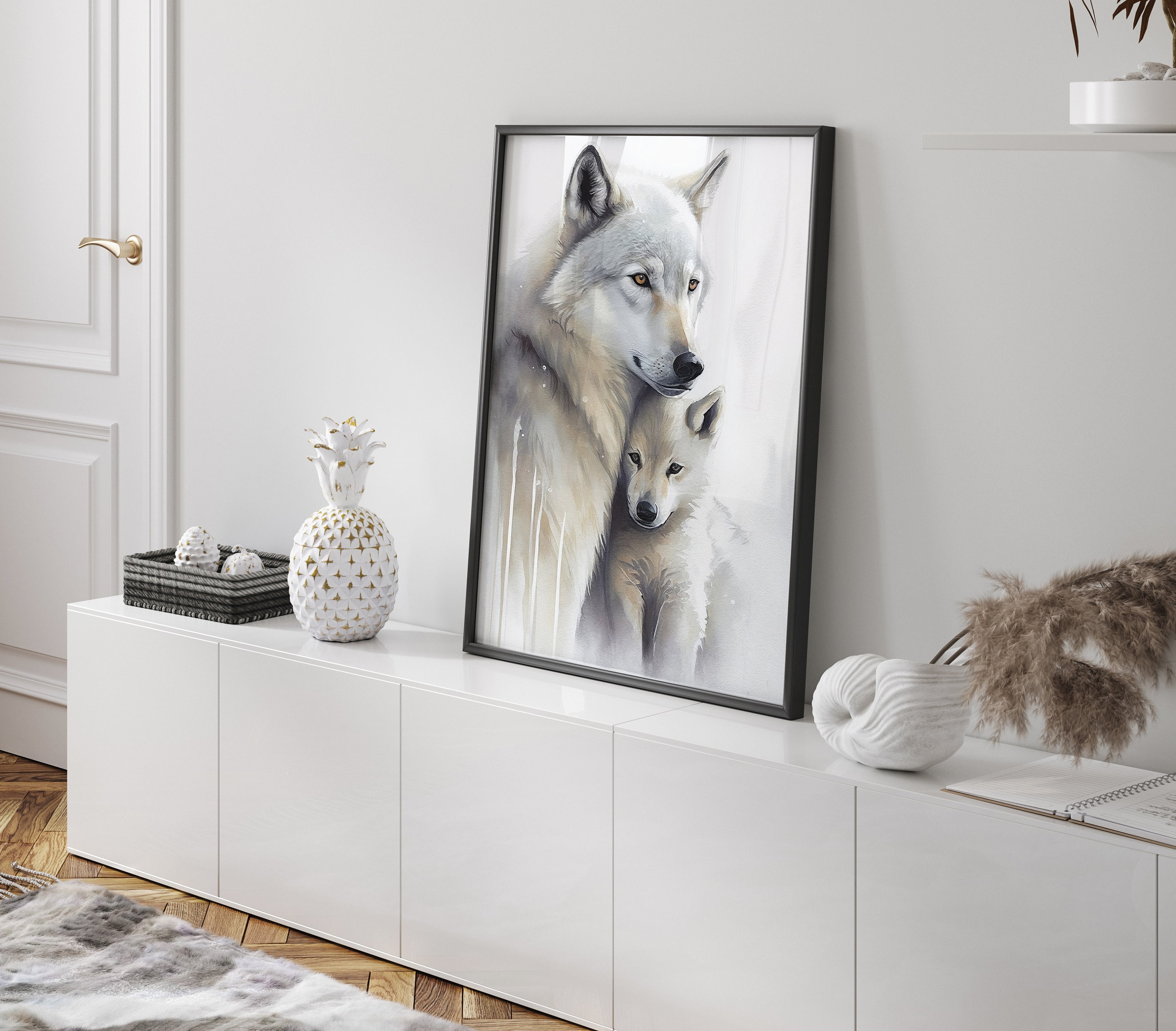 Wolf Watercolor Wall Art Painting | Two Wolves Cute Baby Couple ...