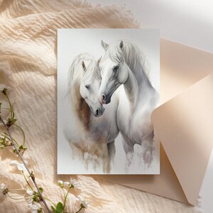 White Horses Watercolor Wall Art Painting | Romantic Horse Couple Art ...