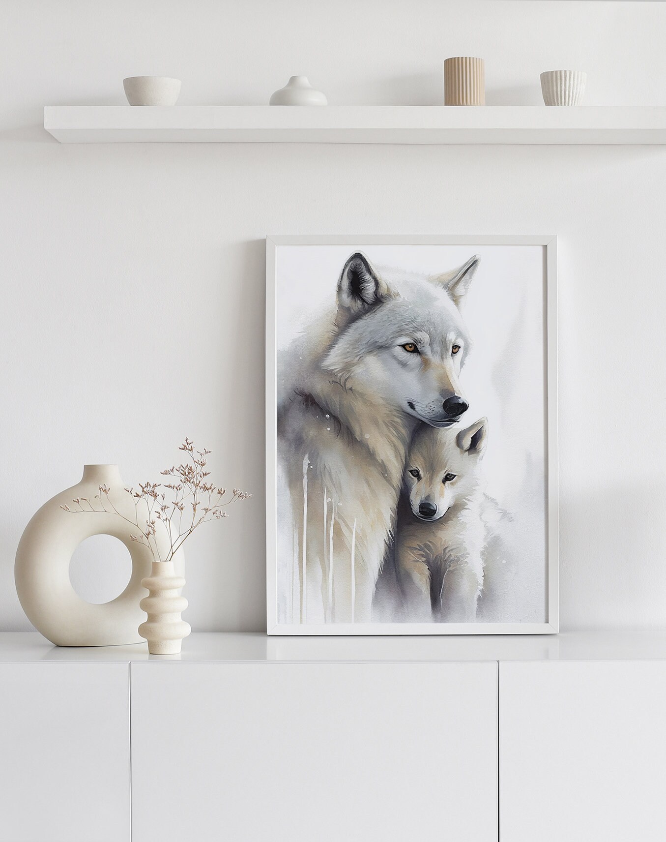 Wolf Watercolor Wall Art Painting | Two Wolves Cute Baby Couple ...