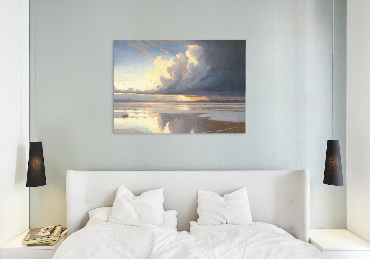 Winter Lake Sunset Landscape Painting | Neutral Colors | Printable Wall ...