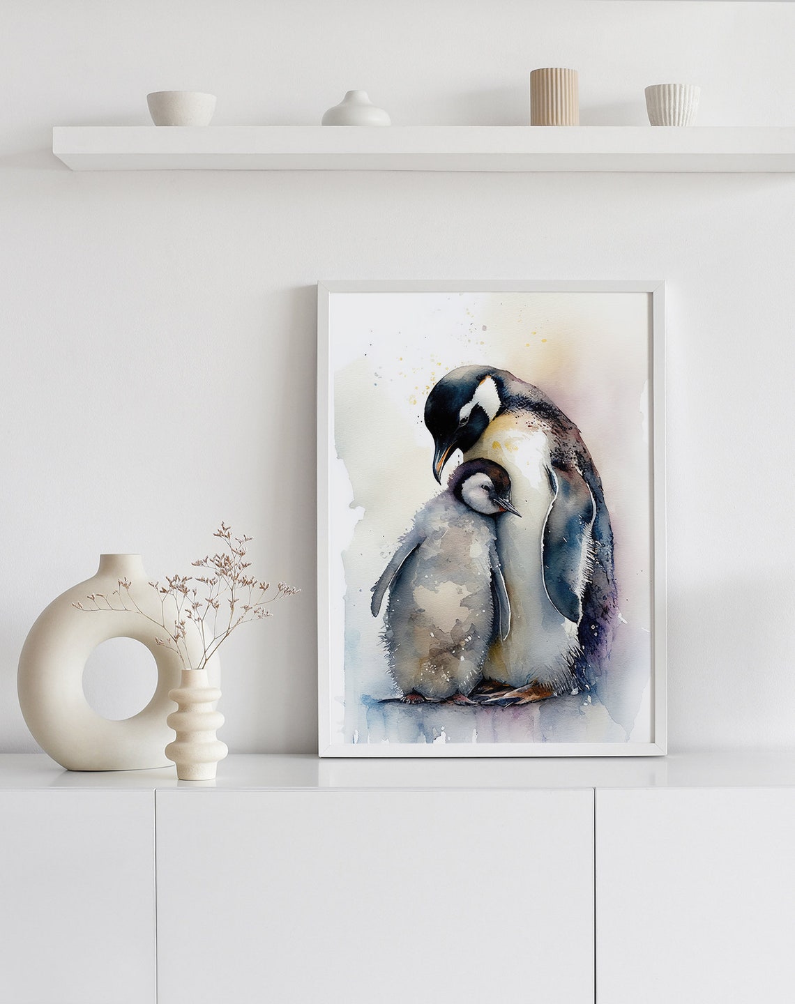 Cute Penguins Watercolor Wall Art Print | Mothers Day Penguin Painting ...