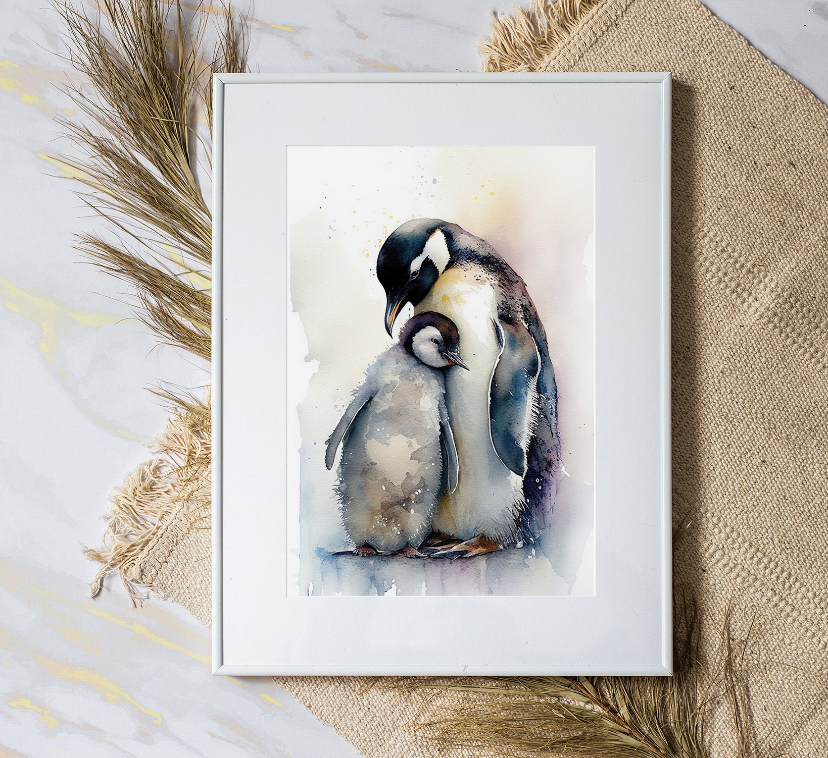 Cute Penguins Watercolor Wall Art Print Mothers Day Penguin Painting ...