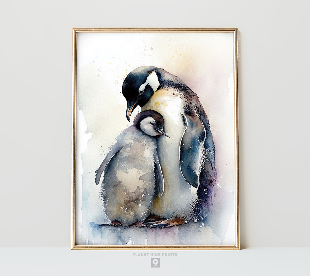 Cute Penguins Watercolor Wall Art Print | Mothers Day Penguin Painting ...