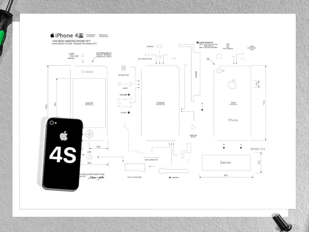 Iphone 4s Teardown Template Iphone Teardown Framed Iphone - Etsy
