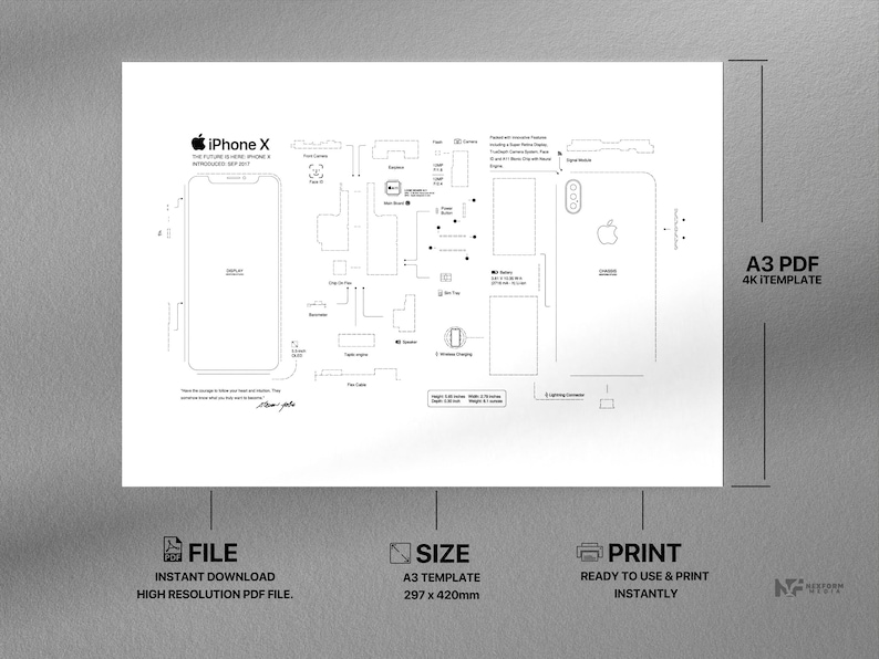 Iphone X Teardown Template Iphone 10 Teardown Framed Iphone - Etsy