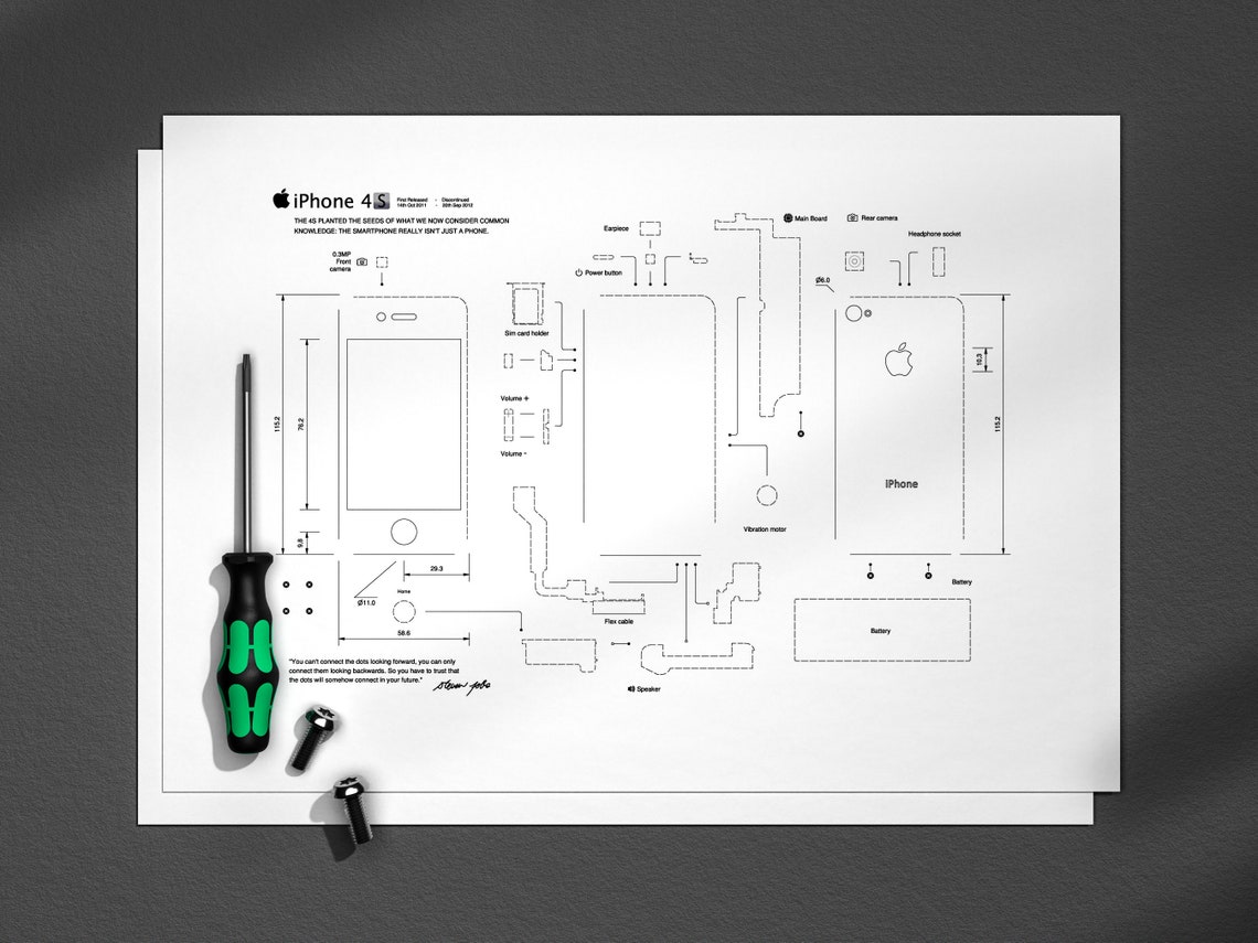 IPhone 4S Teardown Template iPhone Teardown Framed iPhone - Etsy UK