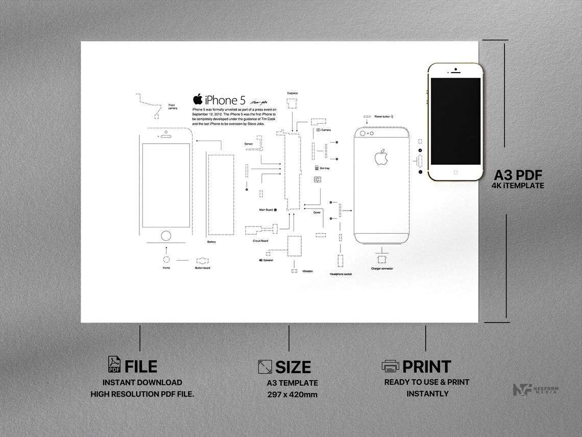 IPhone 5 Teardown Template, iPhone Teardown, Framed Iphone, iPhone ...