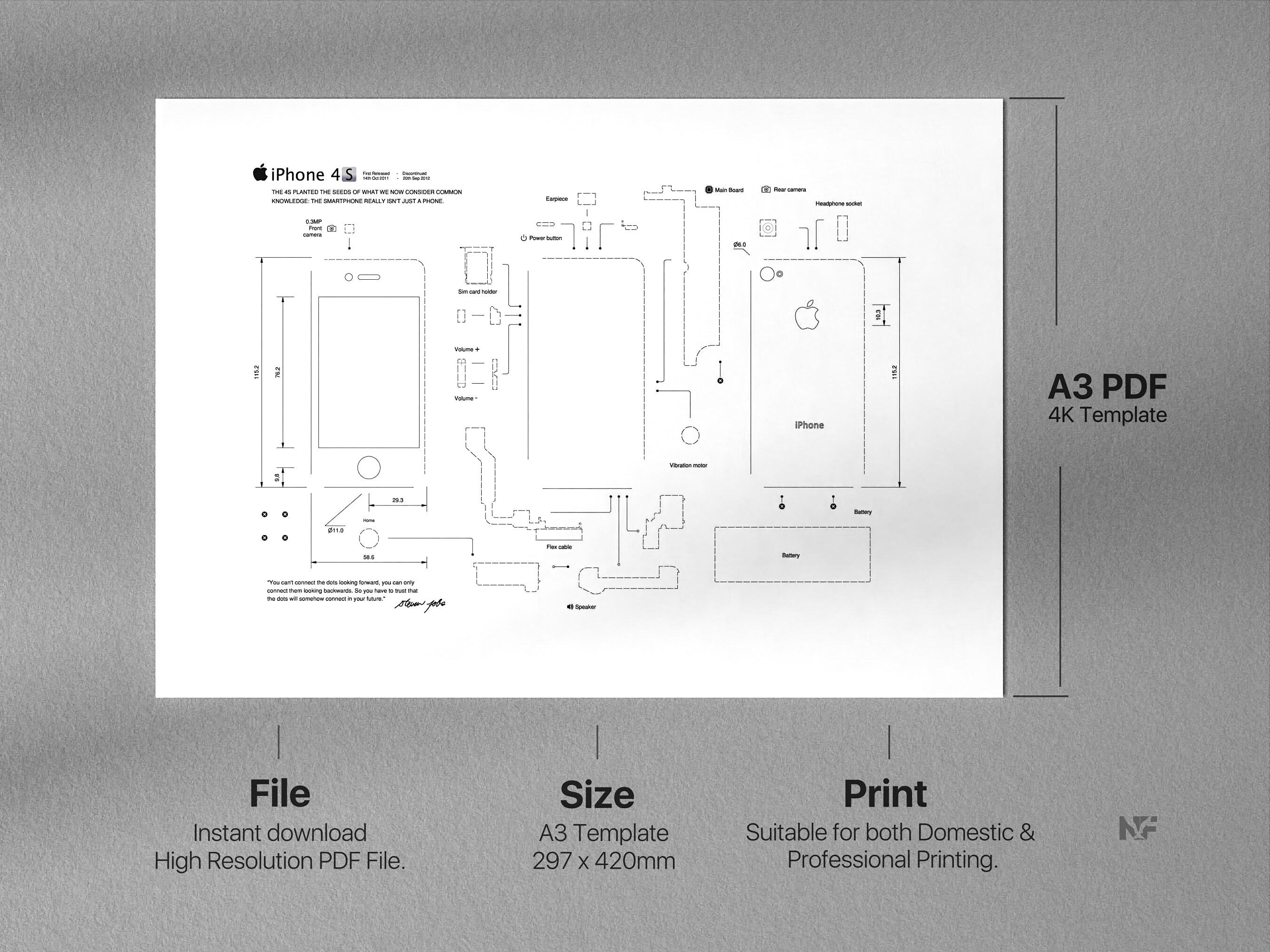 IPhone 4S Teardown Template, iPhone Teardown, Framed Iphone, iPhone ...