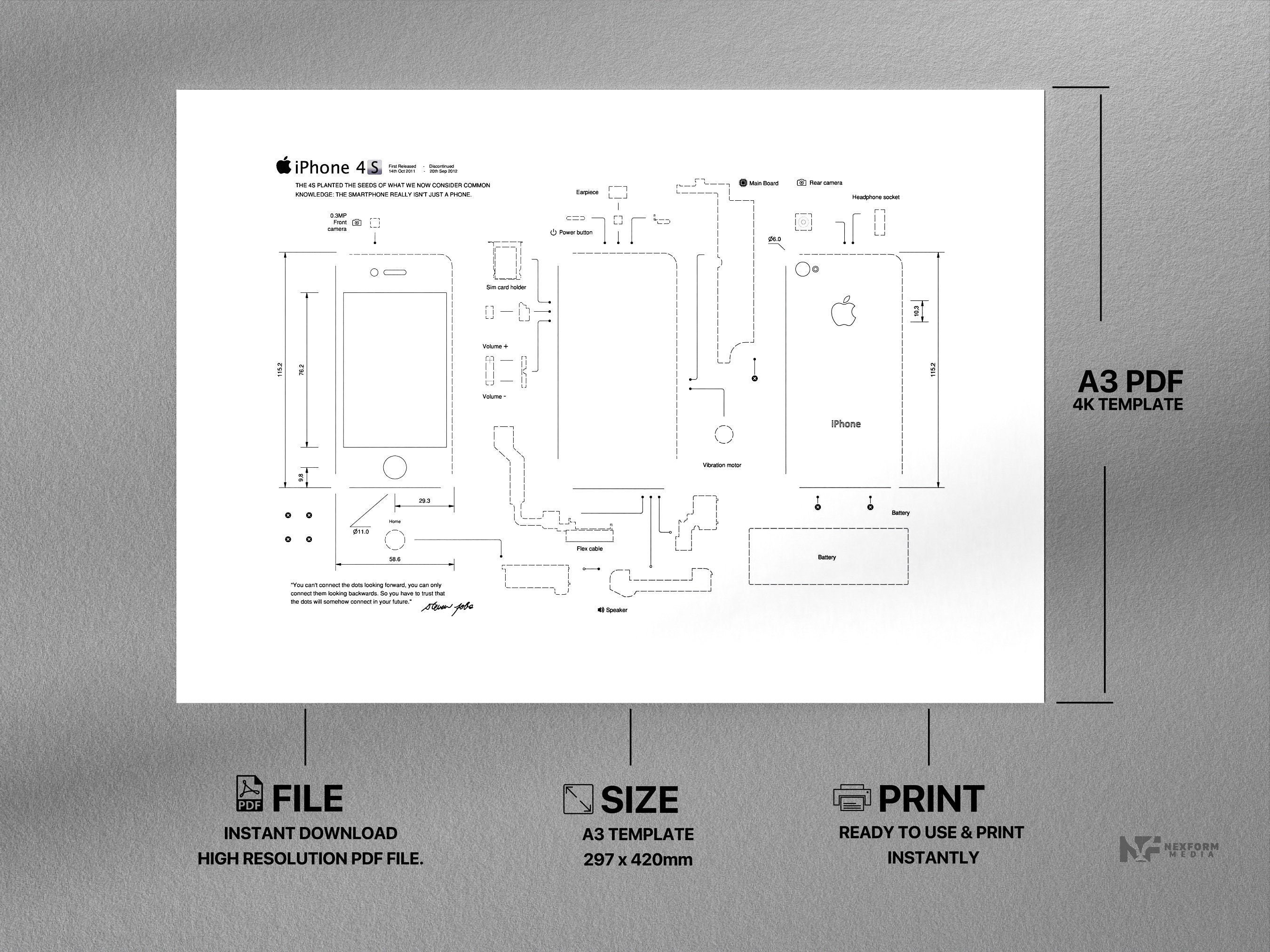 IPhone 4S Teardown Template iPhone Teardown Framed iPhone - Etsy UK