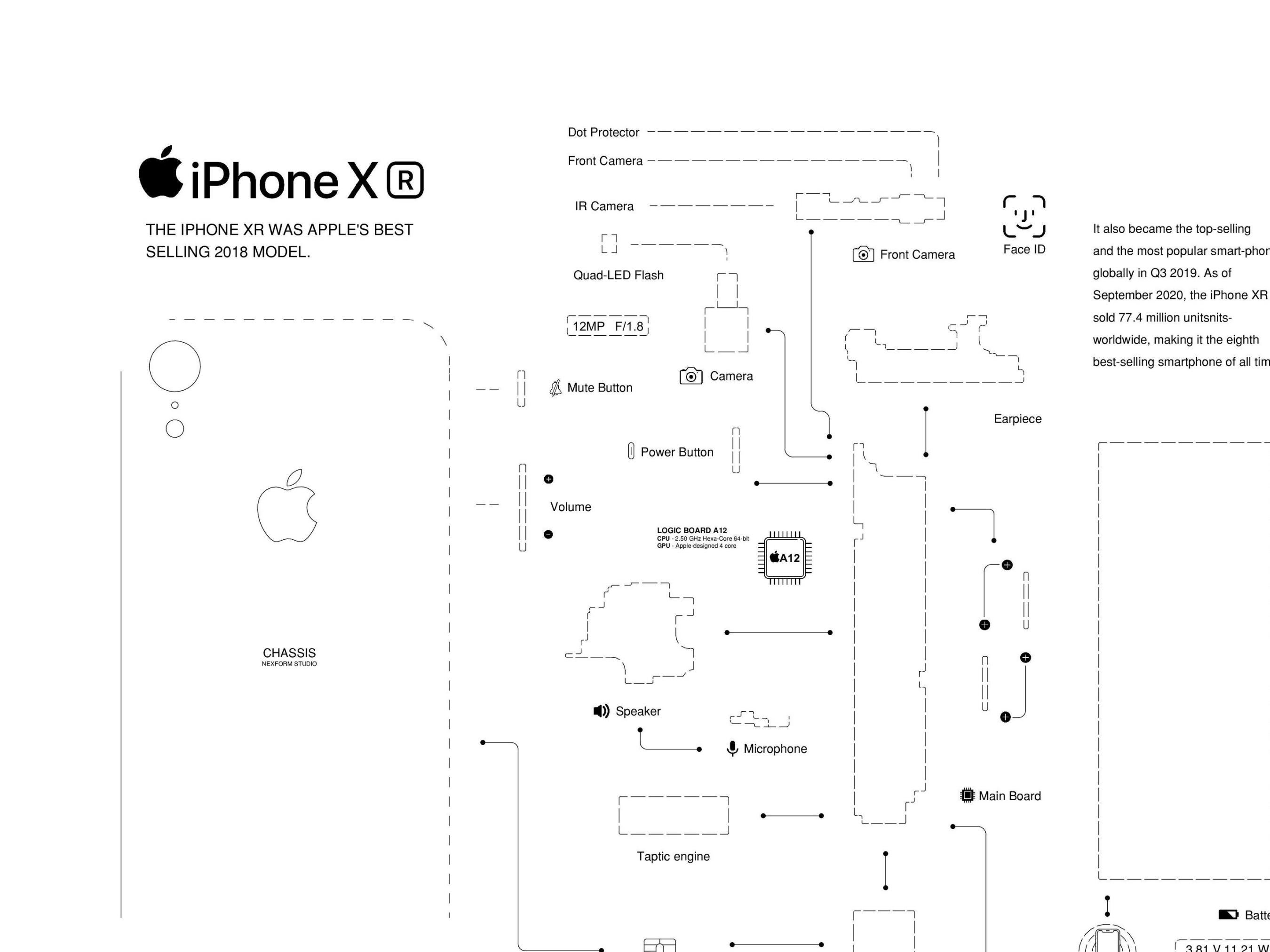 IPhone XR Teardown Template, iPhone Teardown, Framed iPhone XR, iPhone ...