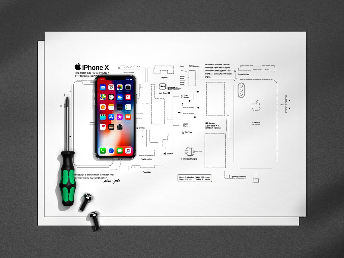 Iphone X Teardown Template Iphone 10 Teardown Framed Iphone - Etsy