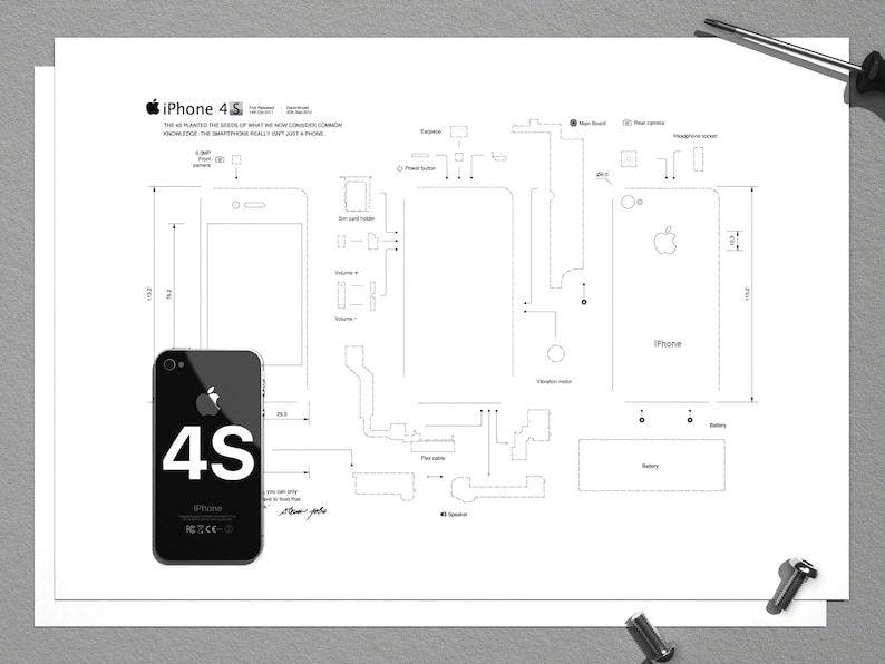 IPhone 4S Teardown Template, iPhone Teardown, Framed Iphone, iPhone ...