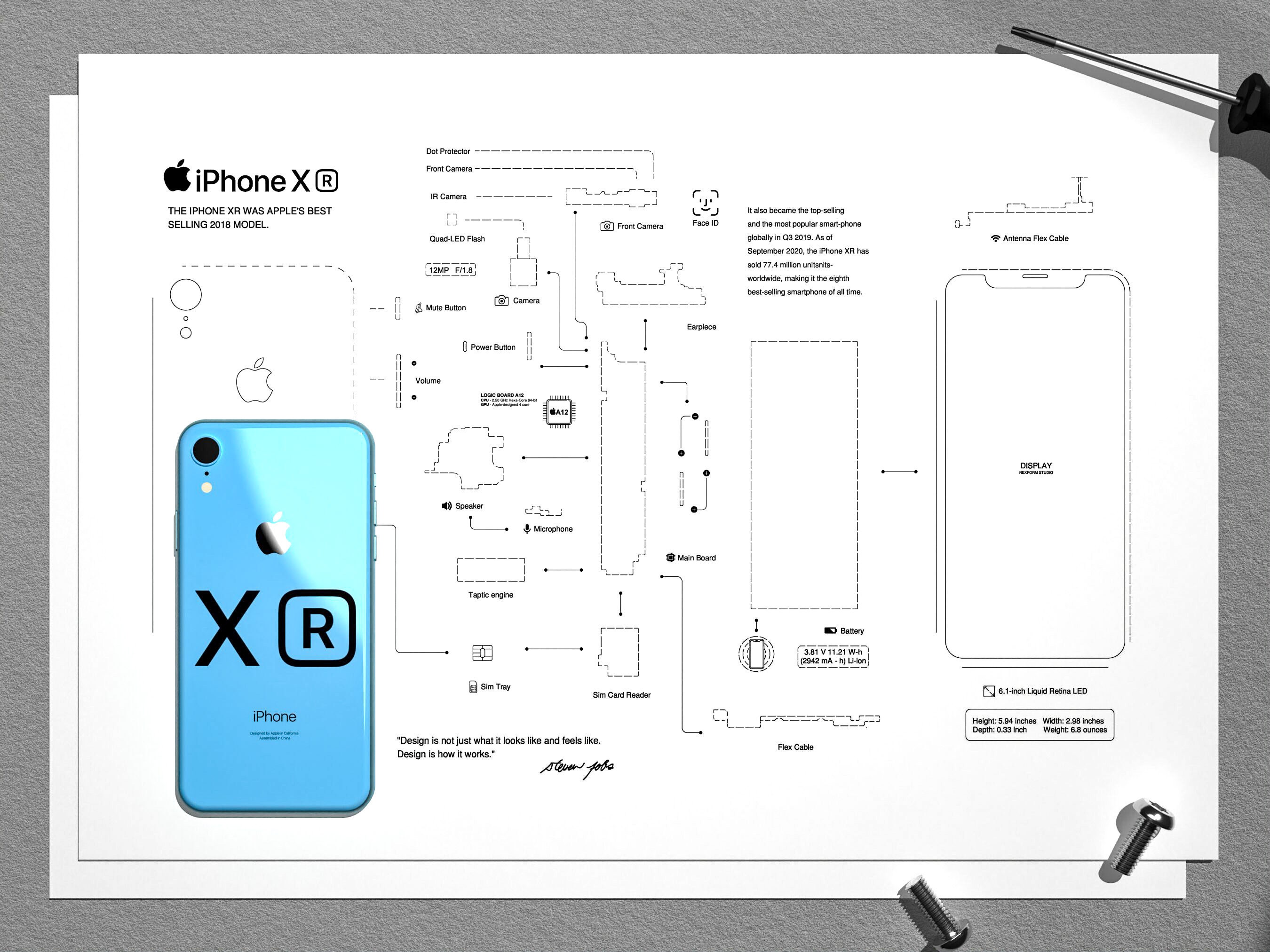 IPhone XR Teardown Template, iPhone Teardown, Framed iPhone XR, iPhone ...