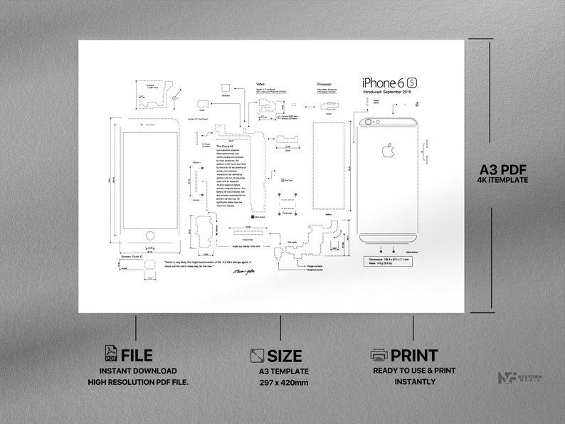 IPhone 6S Teardown Template, iPhone Template, Framed Iphone, iPhone ...