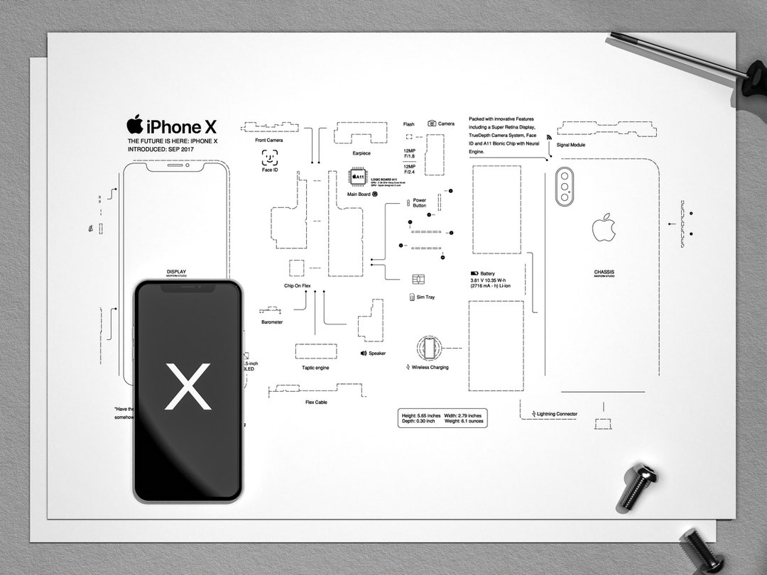 Iphone X Teardown Template Iphone 10 Teardown Framed Iphone - Etsy