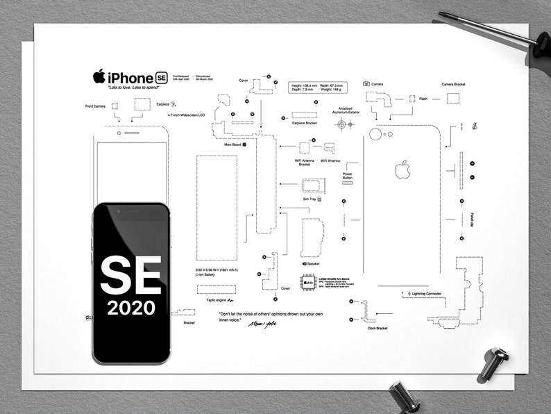 IPhone SE 2020 Teardown Template, iPhone Teardown, Framed Iphone, iPhone Teardown Template - Etsy