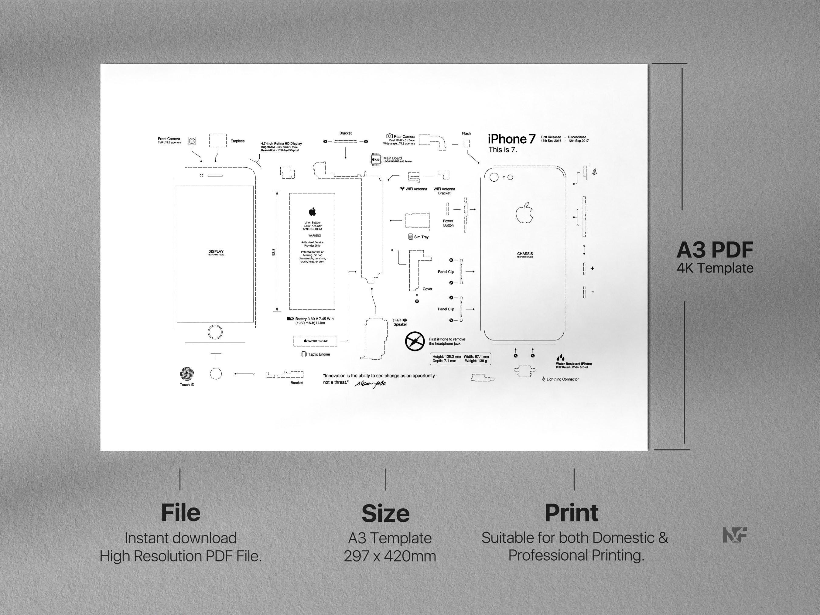 IPhone 7 Teardown Template, iPhone Teardown Template, Framed Iphone, iPhone Wall Art, iPhone ...