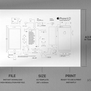 IPhone 6S Teardown Template, iPhone Template, Framed Iphone, iPhone Wall Art, iPhone Frame Art ...