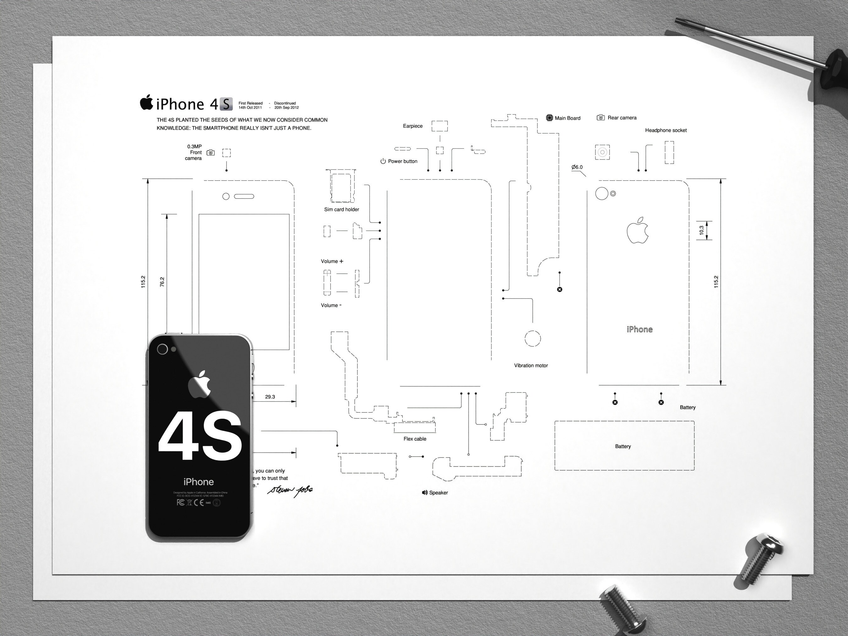 IPhone 4S Teardown Template, iPhone Teardown, Framed Iphone, iPhone ...