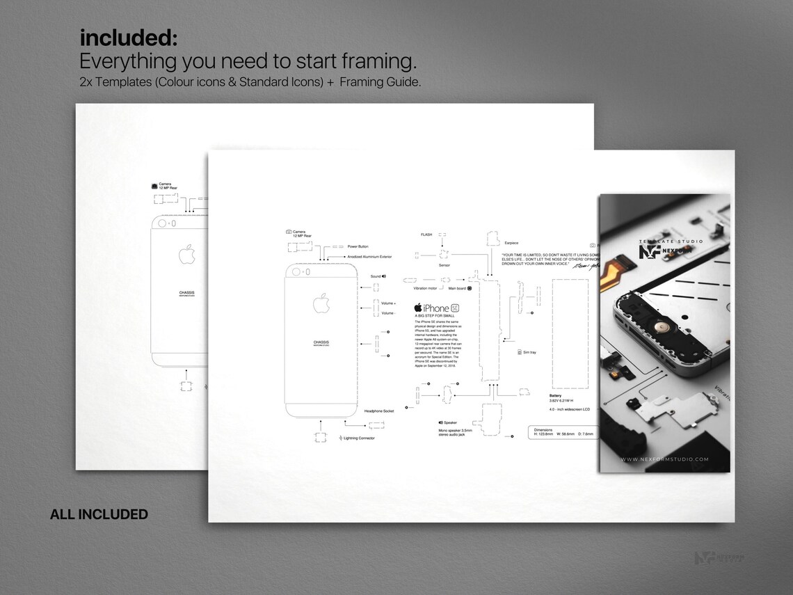 IPhone SE Frame Template, iPhone Teardown, Framed Iphone, iPhone Wall ...