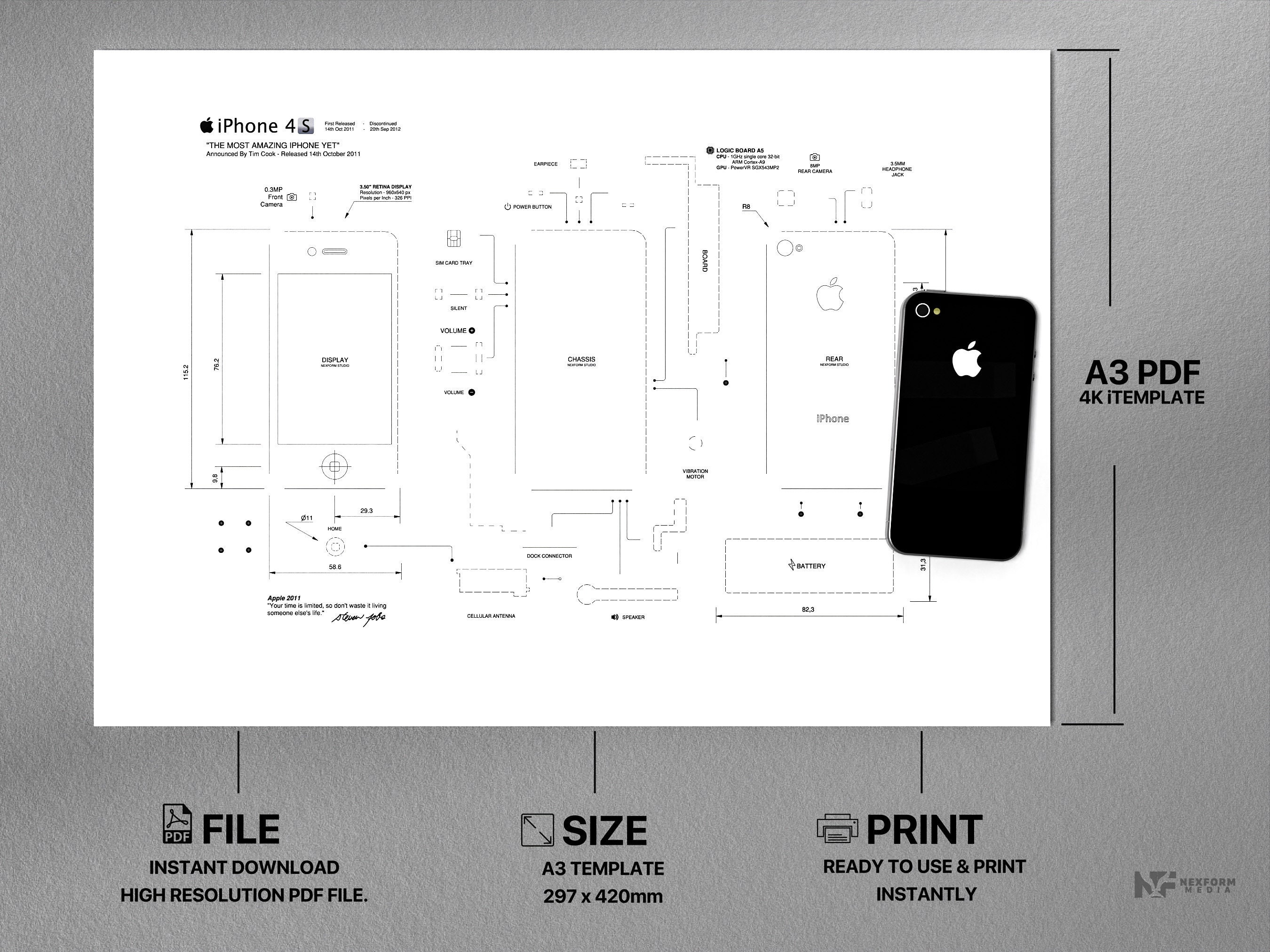 Iphone 4s Teardown Template Iphone Teardown Framed Iphone - Etsy