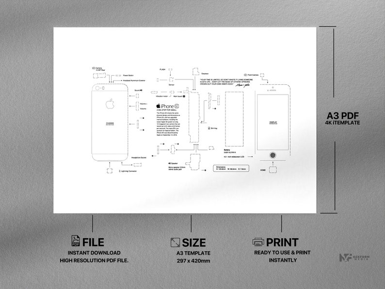 IPhone SE Frame Template, iPhone Teardown, Framed Iphone, iPhone Wall ...