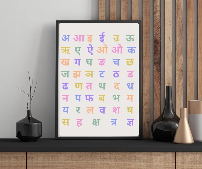 Hindi Alphabet, Indian Hindi Language, Wall Art Print Poster, Desi Wall ...