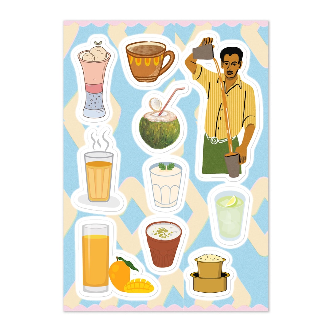 Cute Desi Sticker Sheet, Indian Drink Stickers, Indian Stickers, Funny ...