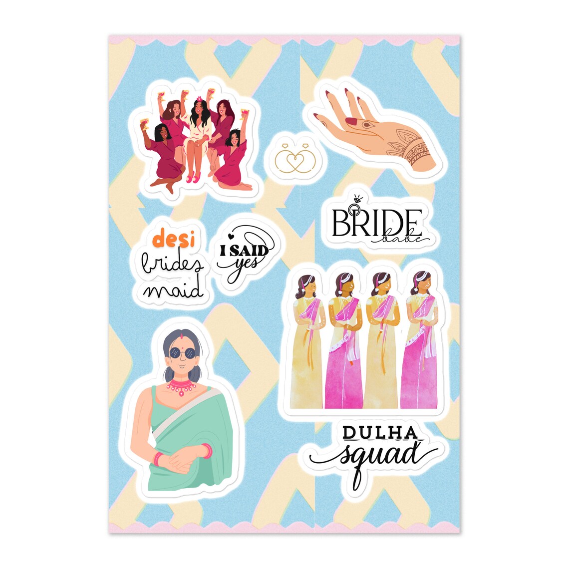 Indian Desi Sticker Sheet, Indian Bride Bridesmaid Stickers, Dulha ...