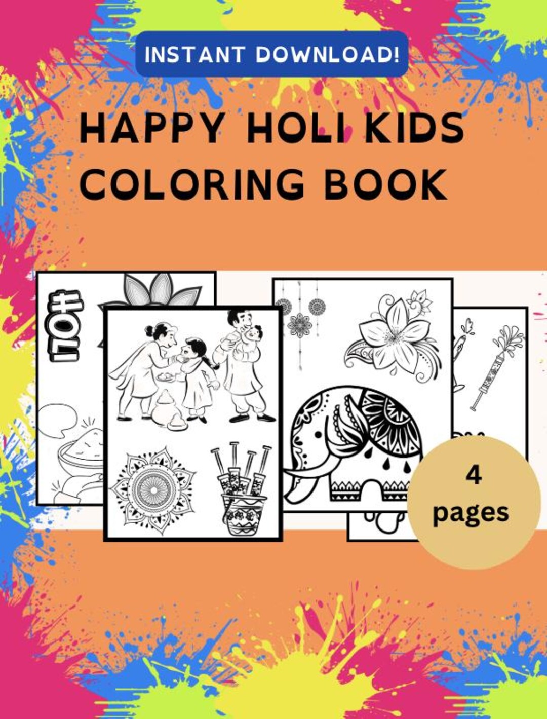 Kids Hindu Holi Coloring Book, Indian Coloring Book, Desi Coloring Book ...