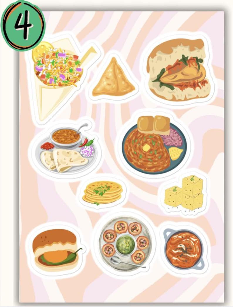 Cute Desi Sticker Sheet, Indian Food Stickers, Indian Stickers, Funny ...