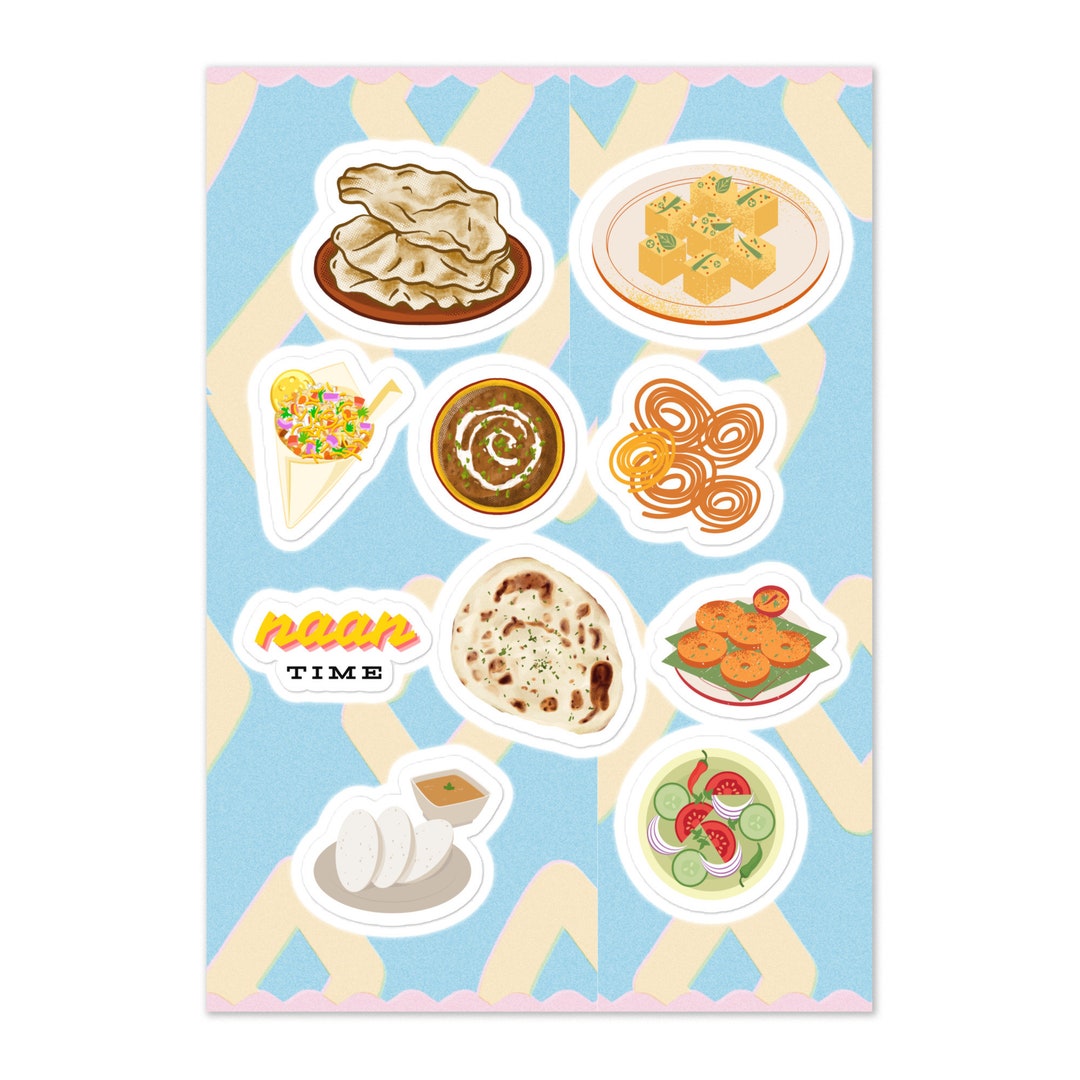 Cute Indian Desi Sticker Sheet, Indian Food Stickers, Indian Snacks ...