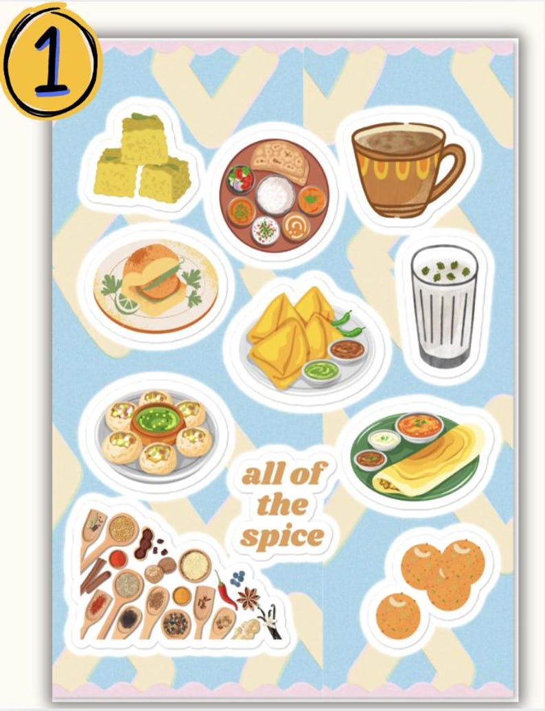 Cute Desi Sticker Sheet, Indian Food Stickers, Indian Stickers, Funny ...
