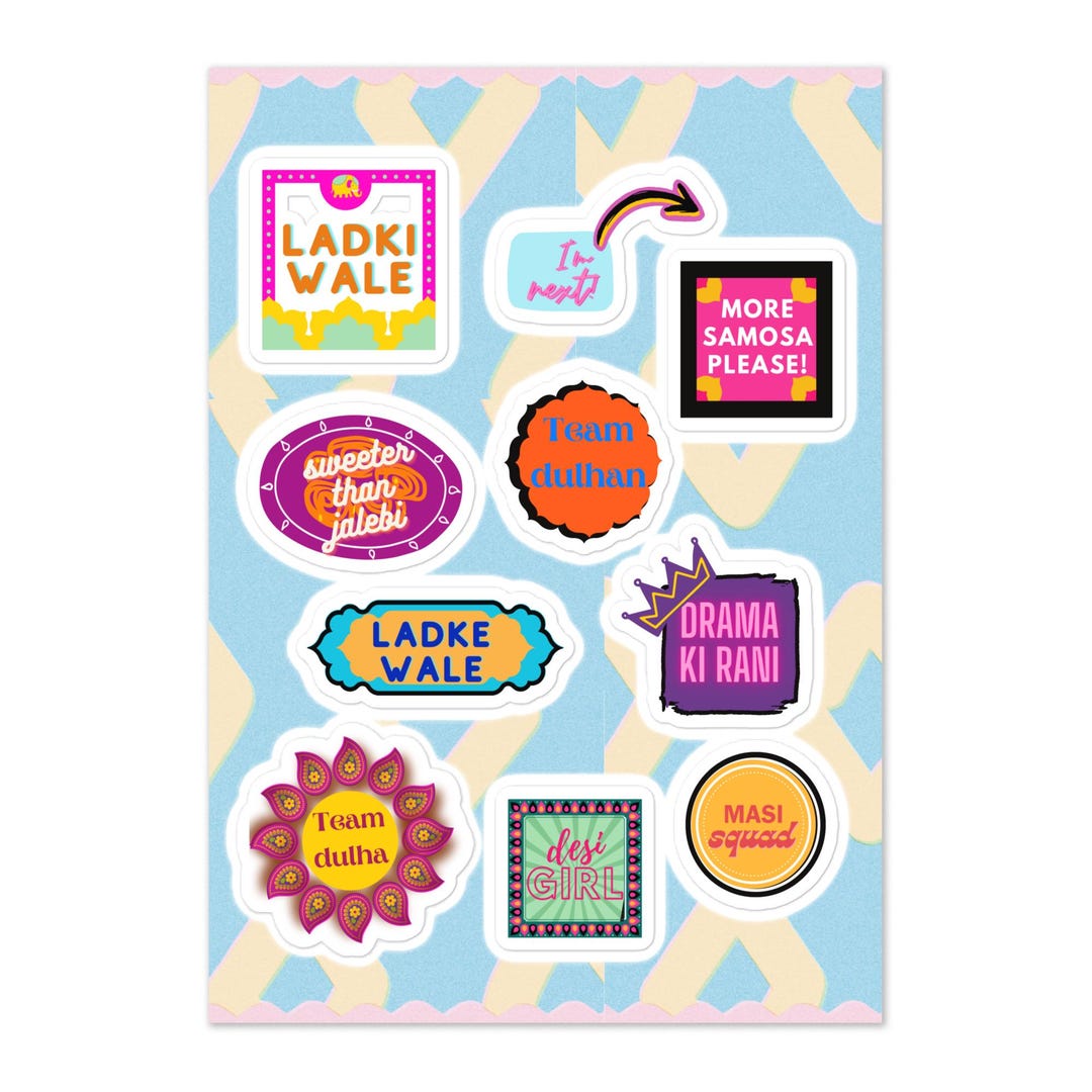 Cute Desi Sticker Sheet, Indian Wedding Stickers, Indian Slogan, Indian ...