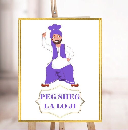 Punjabi Wedding Bar Sign: Peg Sheg La Lo Ji, Desi Party Decor (digital ...