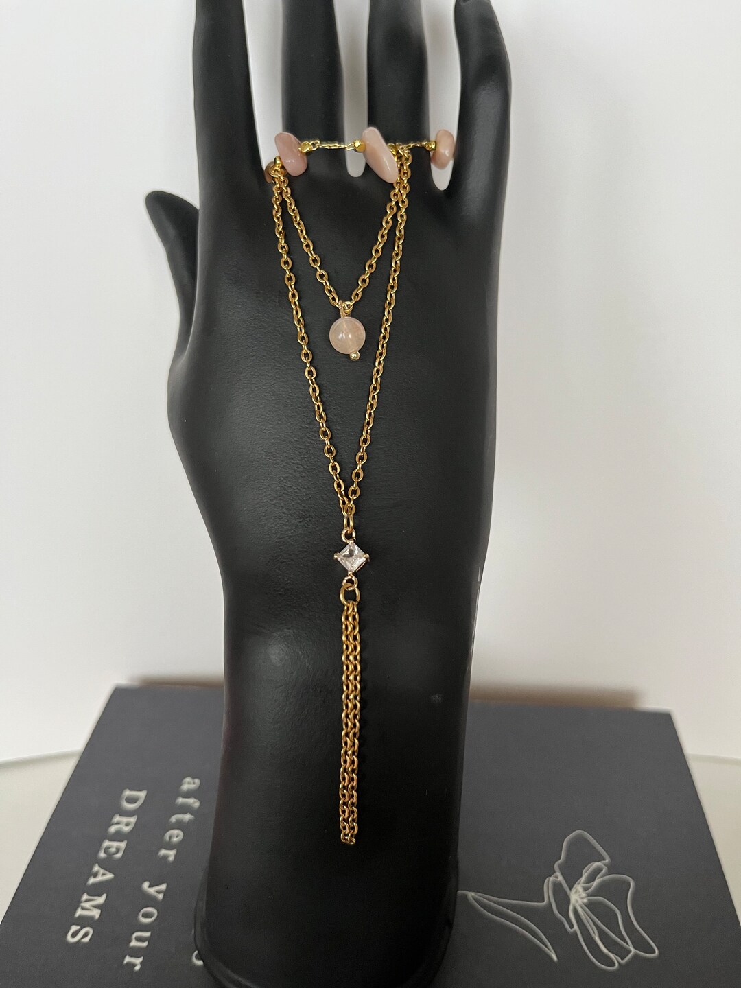 Genuine Stone and 14k Gold Hand Bracelet- Essenza Style - Etsy