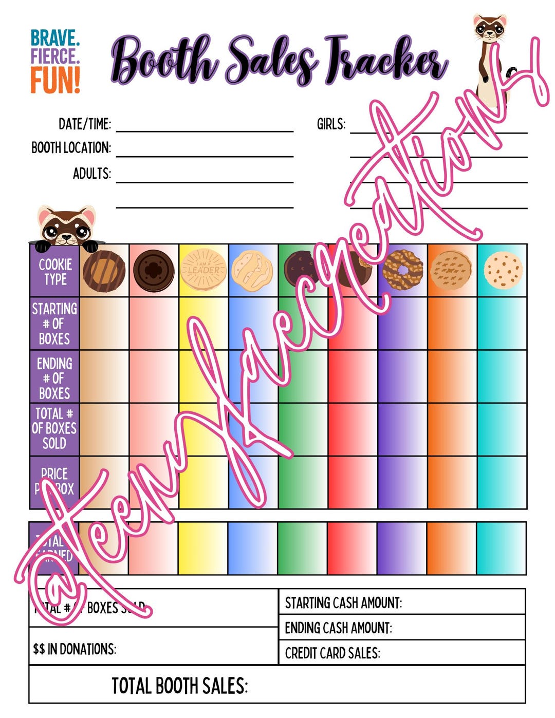 2026 Girl Scout Cookie Themed Cookie Booth Tracker and Tally Sheet PDF ...